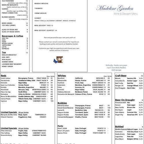 Madeline Garden Menus